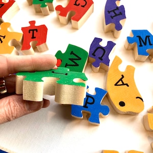 Wooden Dinosaur Alphabet Puzzle - Etsy