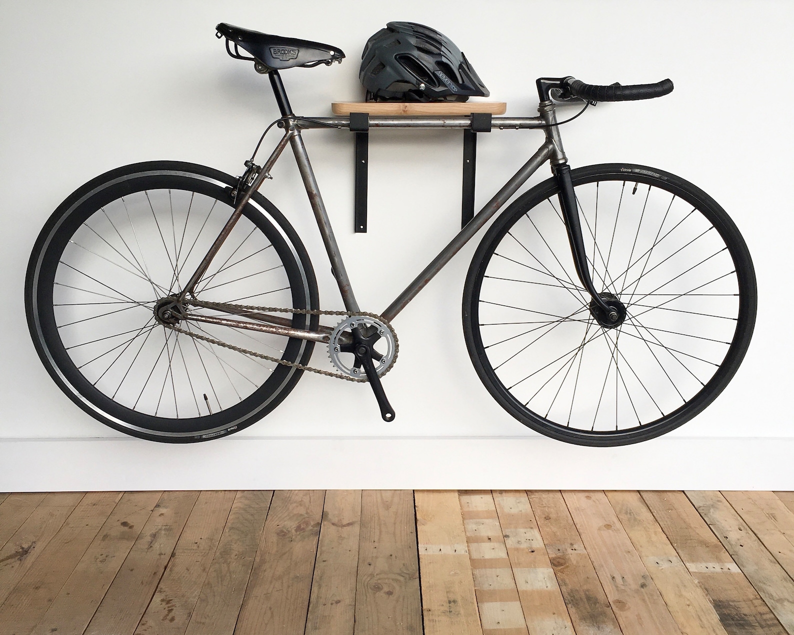 Bike Wall Mount Rack Oak Shelf Grey Gallows Style Bicycle - Etsy