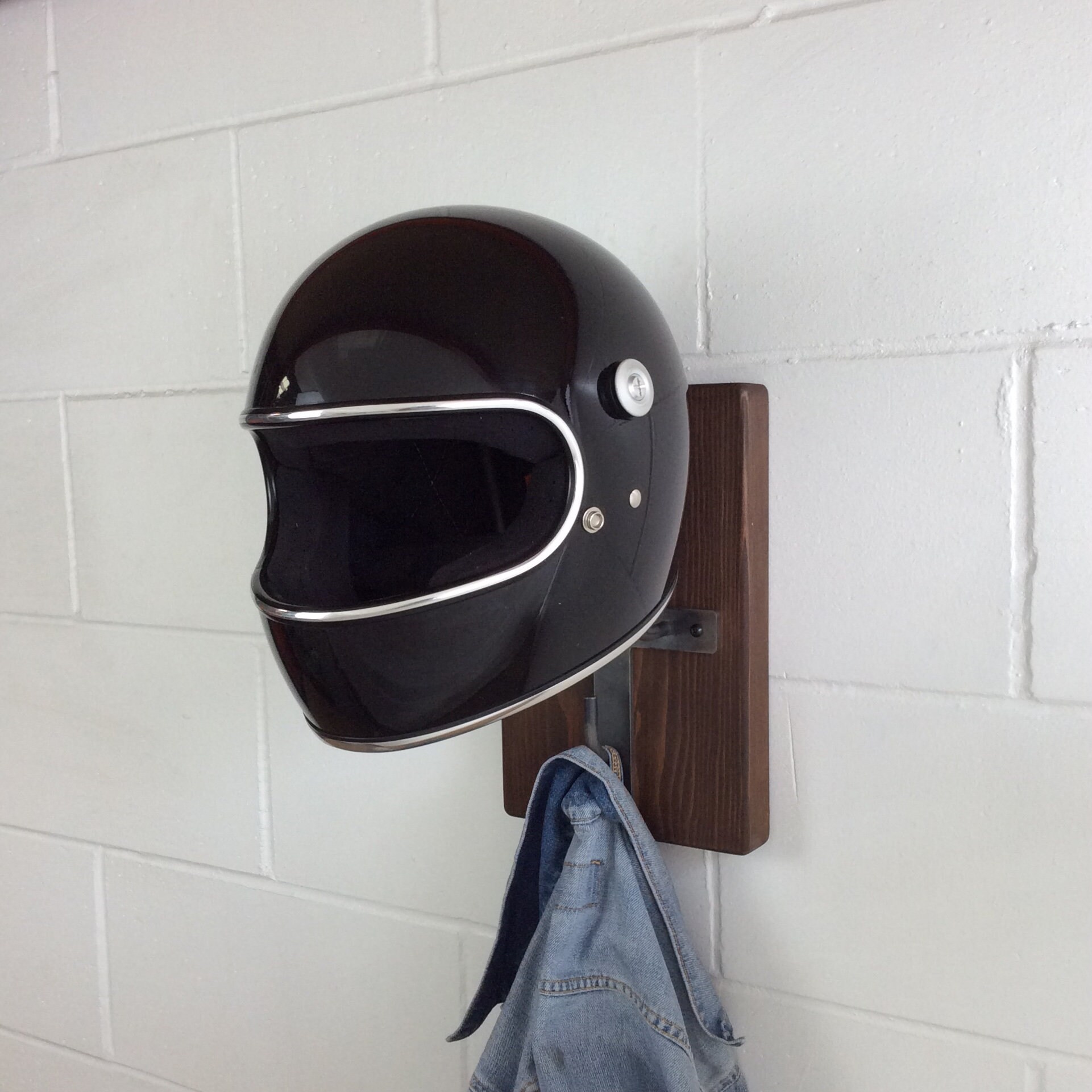 Motorbike Helmet Hanger Reclaimed Timber Black Hook | Etsy UK