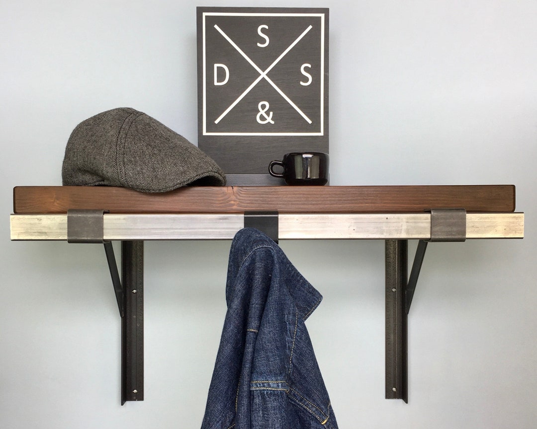Wall Mount Clothes Rail and Shelf | Reclaimed Timber Shelf + Metal ...