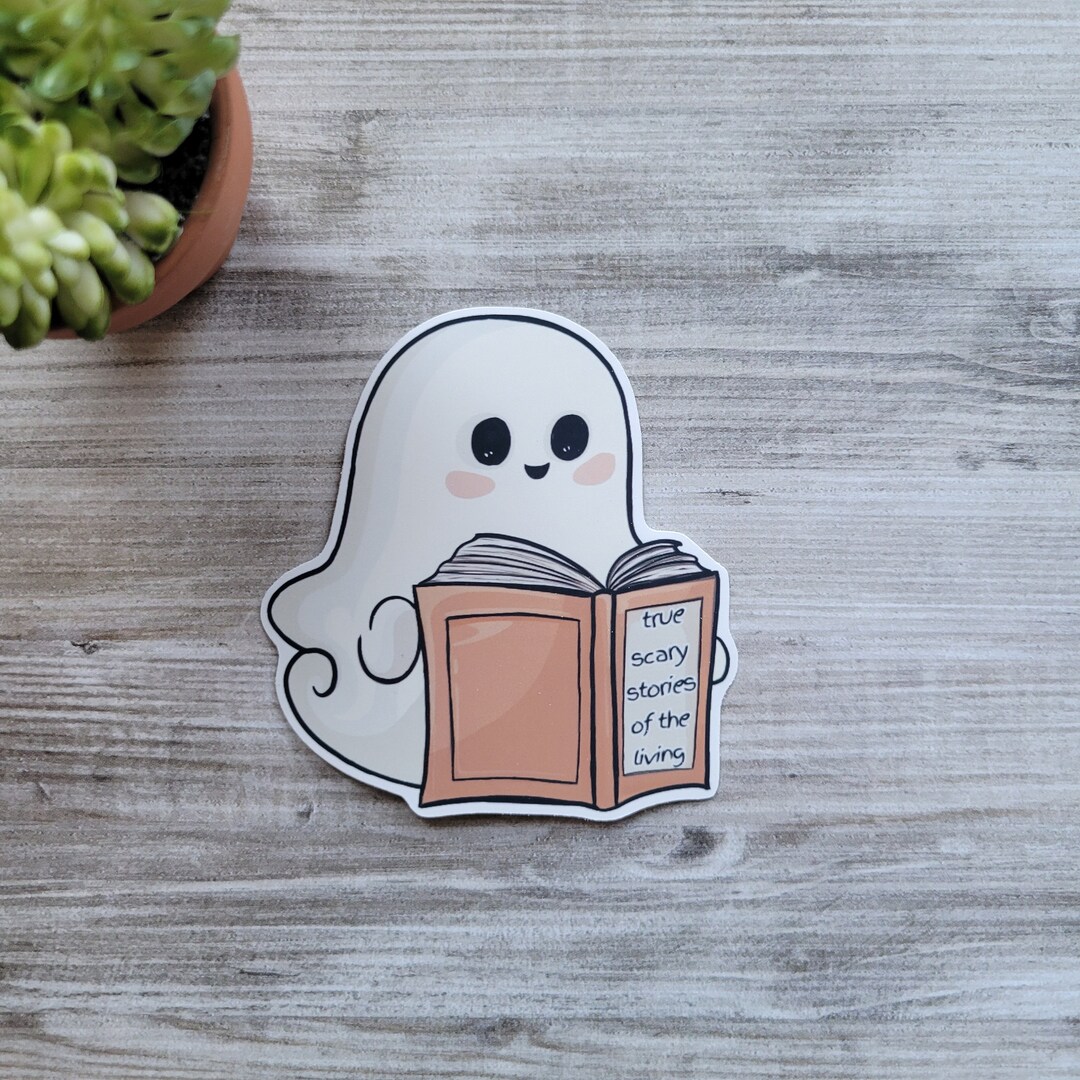 Cute Ghost Reading a Scary Book Sticker - Etsy