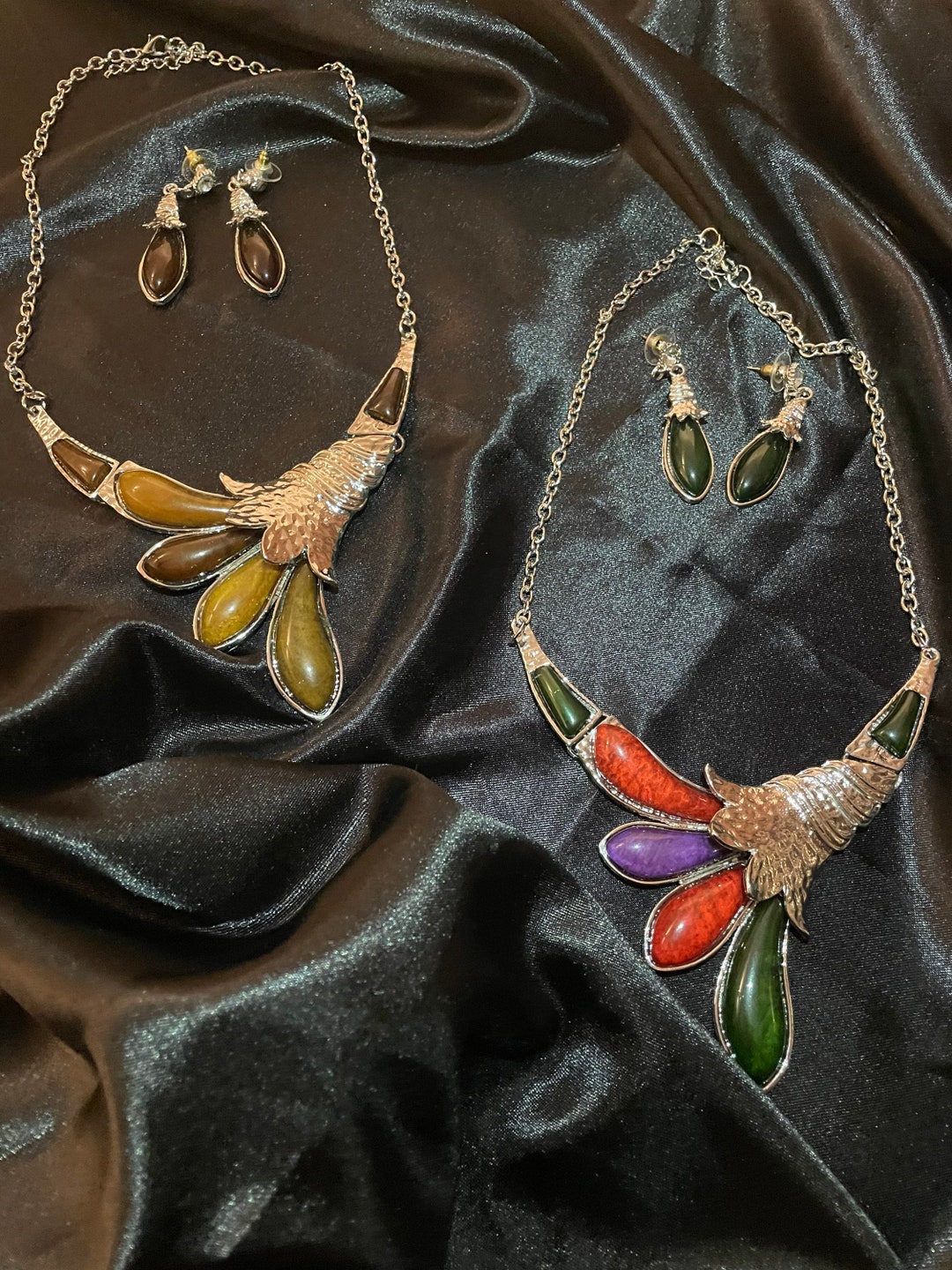 Beautiful Vintage Jewellery Silver Set Colourful or Brown Stones ...