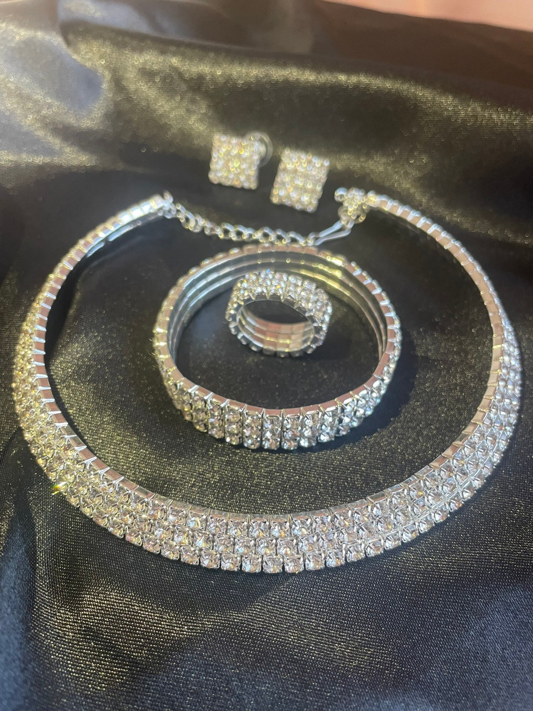 Beautiful Vintage Jewellery SET Silver Strass Luxury Ladies Women Party ...