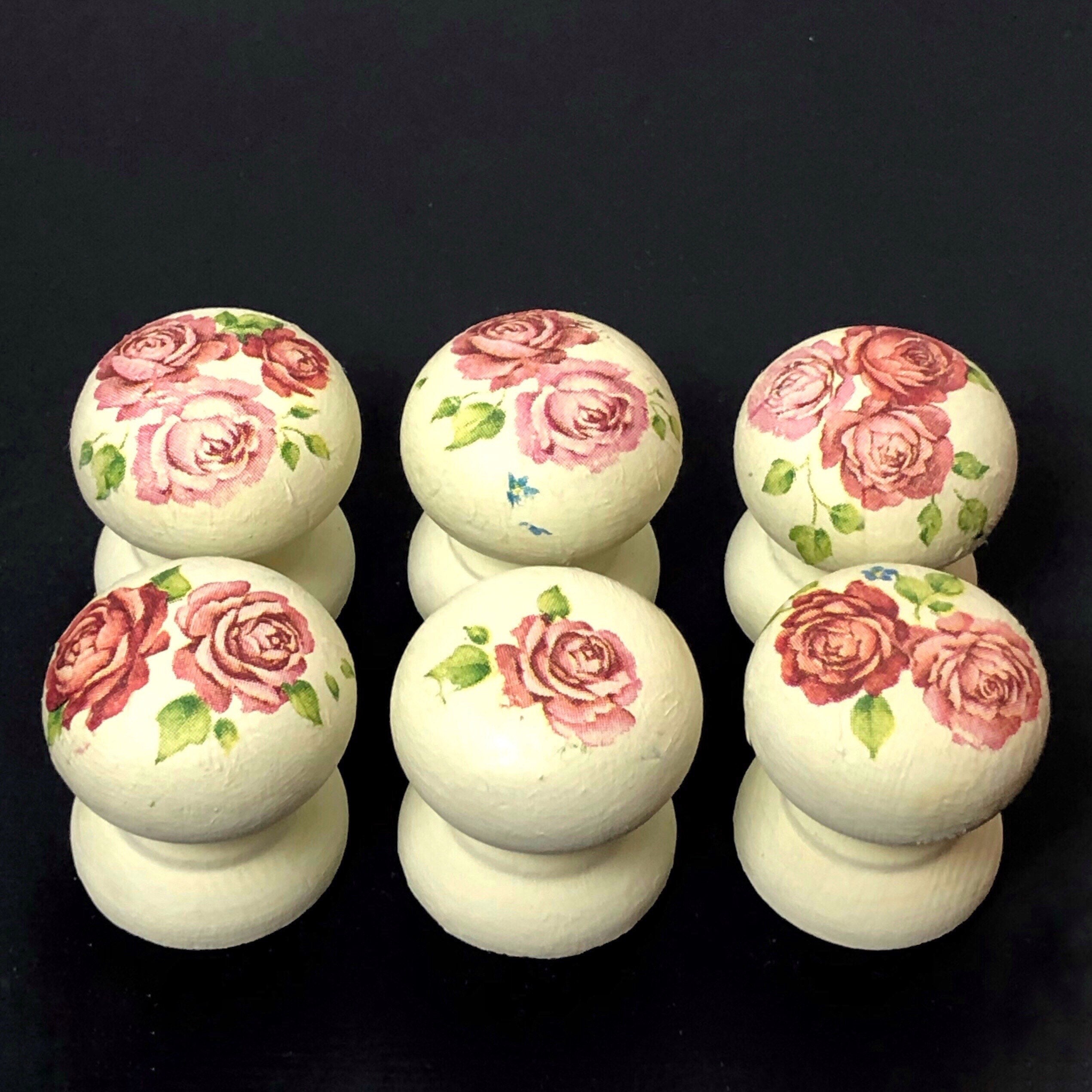 Rose Pink Floral Print Set of Pine Drawer Handles - Etsy UK
