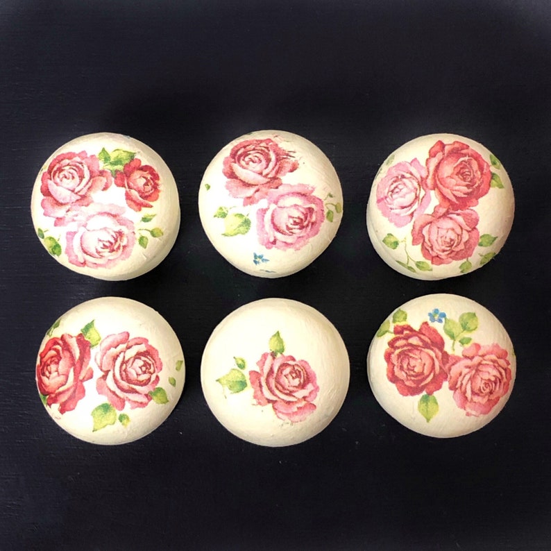 Rose Pink Floral Print Set of Pine Drawer Handles - Etsy UK