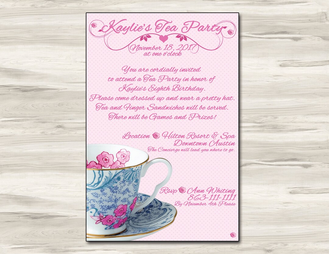 4x6 Tea Party Invitation One Sided Digital Download - Etsy