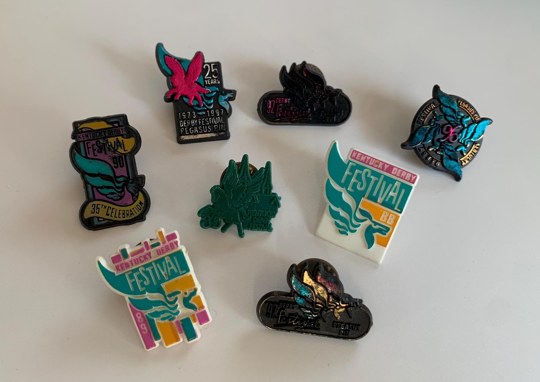 Vintage Kentucky Derby Festival Pegasus Pins EIGHT (8) Shaped Souvenir ...