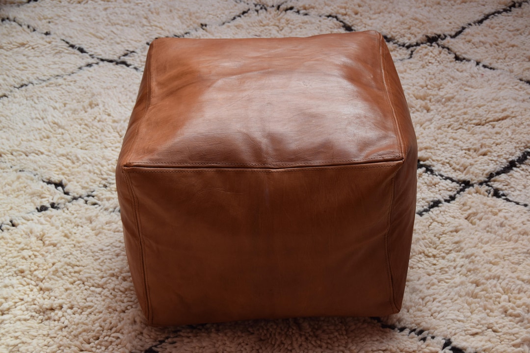 Moroccan Handmade Pouf, Leather Light Tan Poufs , Ottoman Square ...