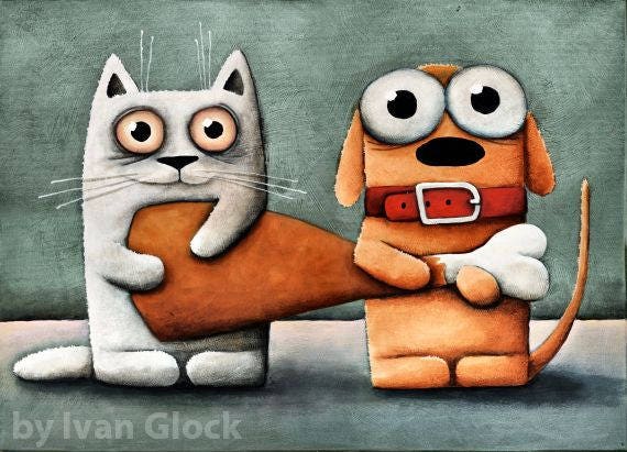 Cat and dog Kitchen Picture Print of original painting | Etsy