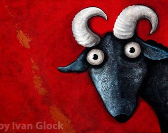 Bex Capricorns Ibex Drawing Goat Cartoon Office Art | Etsy