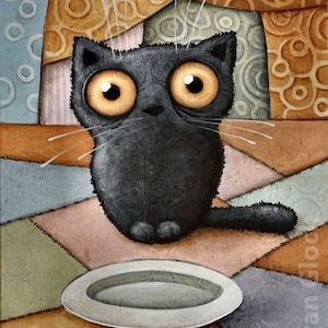 50x70cm Hungry Cat Cat Drawing Cute Cat Cat Cartoon Black | Etsy