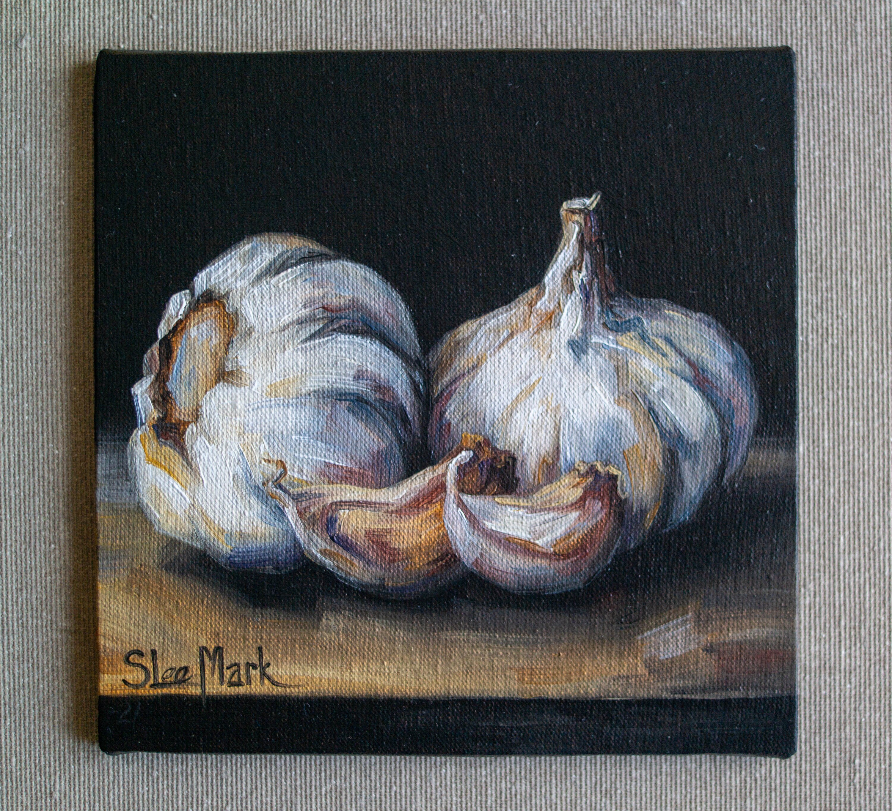 Garlic Original Art 6x6 by S. Lee Mark - Stil Life Oil Painting Fruit ...