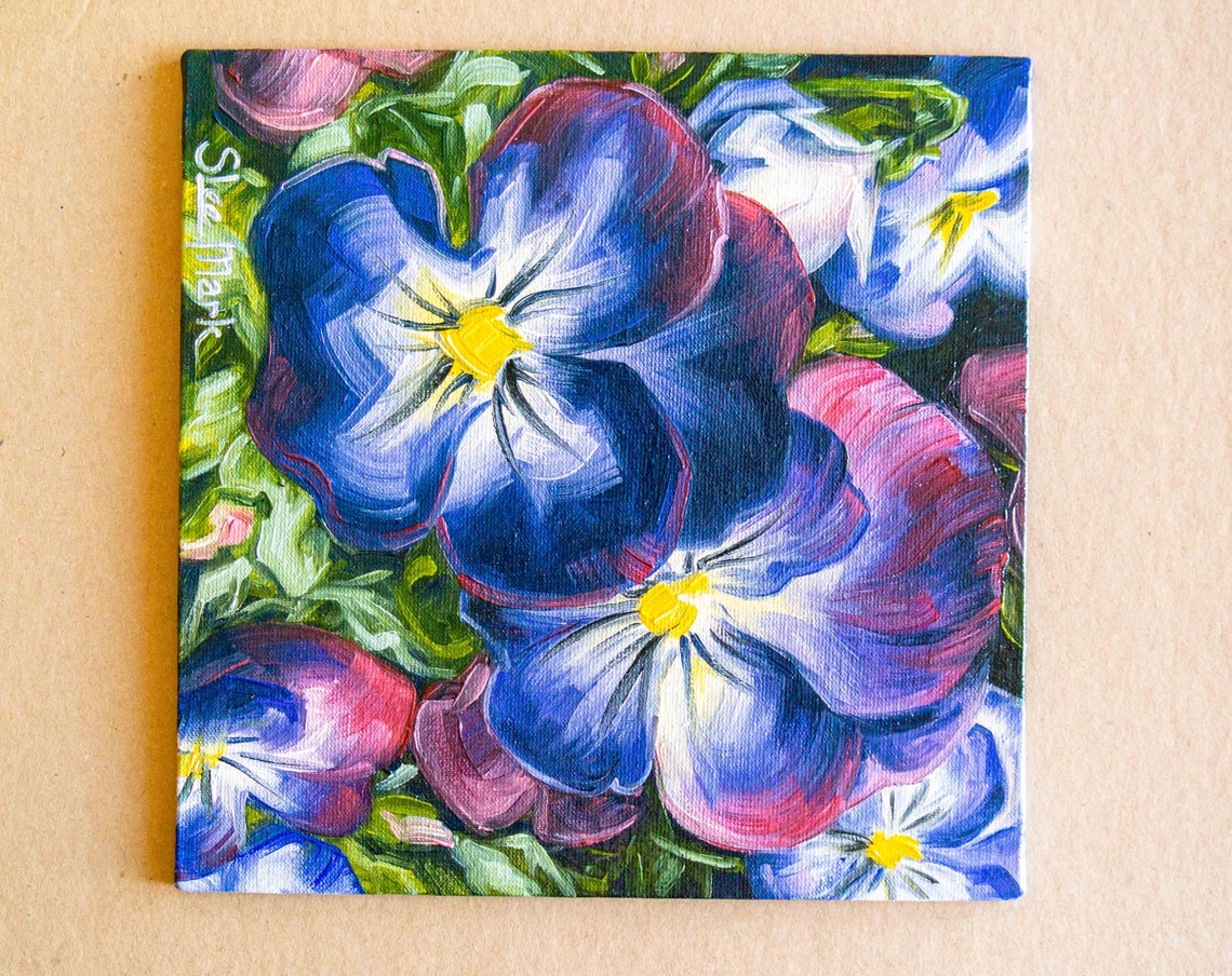 Violets Original Art 8x8 by S. Lee Mark - Stil Life Oil Violets ...