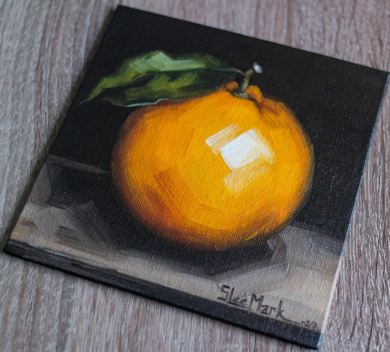 Orange Original Art 6x6 by S. Lee Mark Stil Life Oil Painting Fruit Art ...
