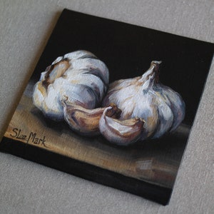 Garlic Original Art 6x6 by S. Lee Mark - Stil Life Oil Painting Fruit ...