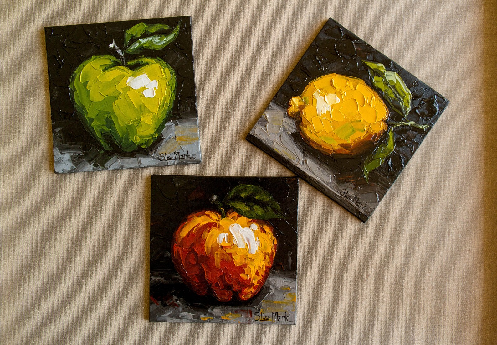 Apple Original Art 6x6 by S. Lee Mark Impasto Stil Life Oil Painting ...