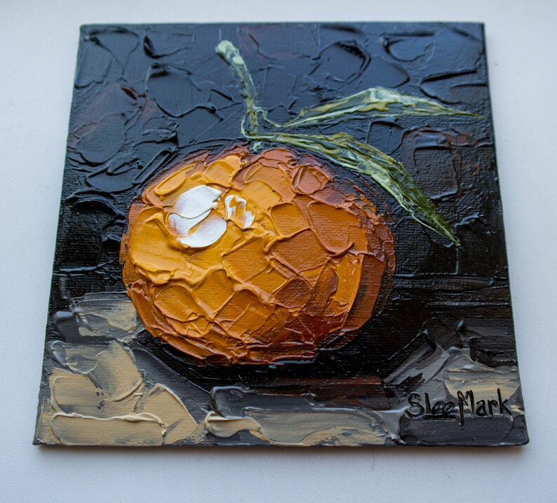 Mandarin Original Art 6x6 by S.lee Mark Impasto Oil Painting Fruit Art ...