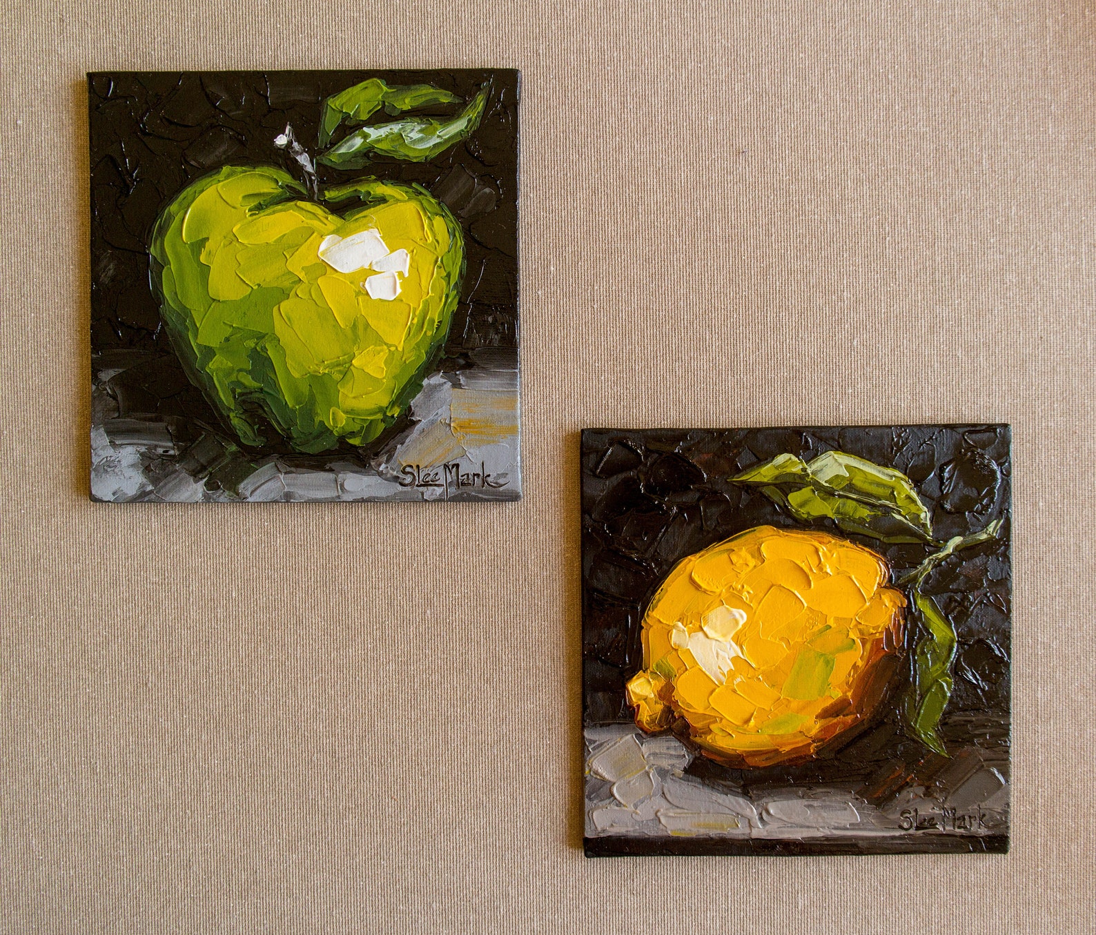 Apple Original Art 6x6 by S. Lee Mark Impasto Stil Life Oil Painting ...