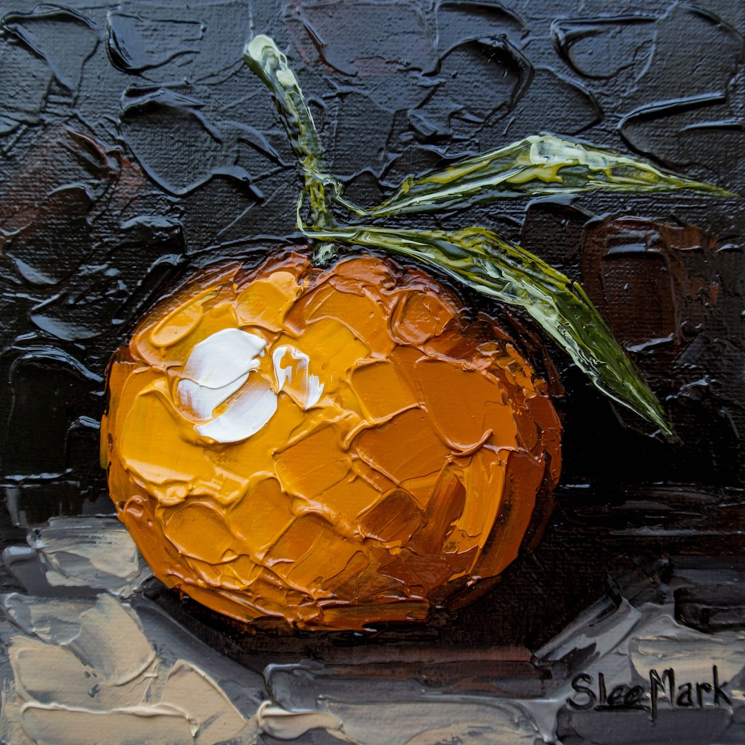 Mandarin Original Art 6x6 by S.lee Mark Impasto Oil Painting Fruit Art ...