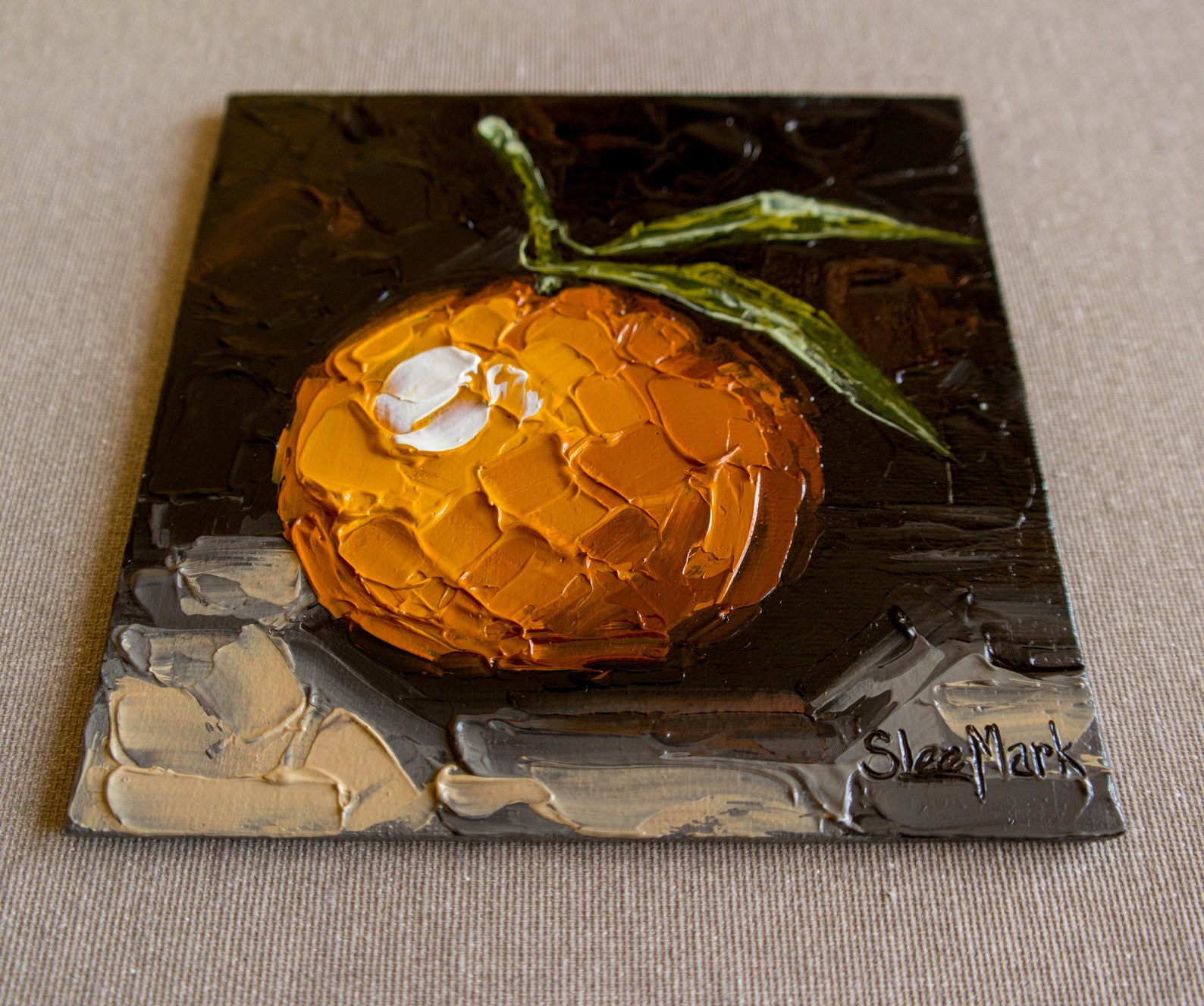 Mandarin Original Art 6x6 by S.lee Mark Impasto Oil Painting Fruit Art ...