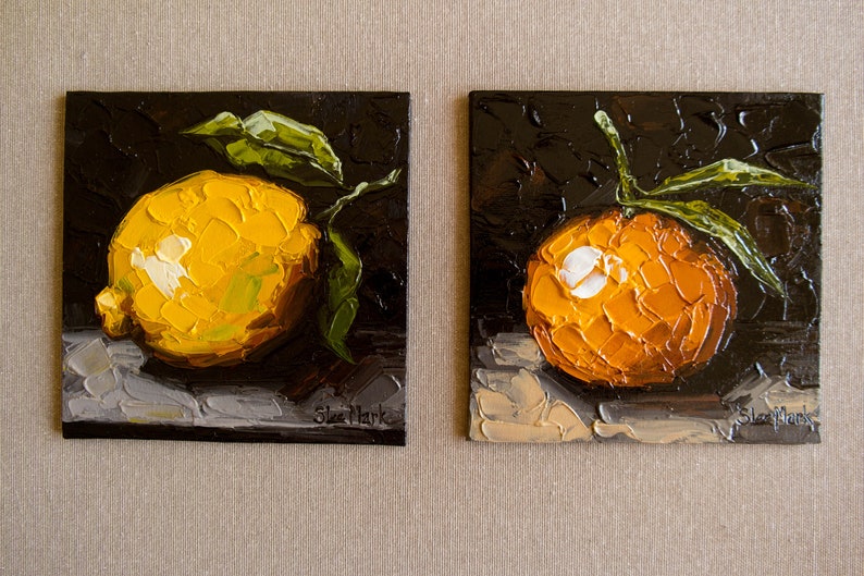 Mandarin Original Art 6x6 by S.lee Mark Impasto Oil Painting Fruit Art ...