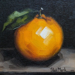 Orange Original Art 6x6 by S. Lee Mark Stil Life Oil Painting Fruit Art ...