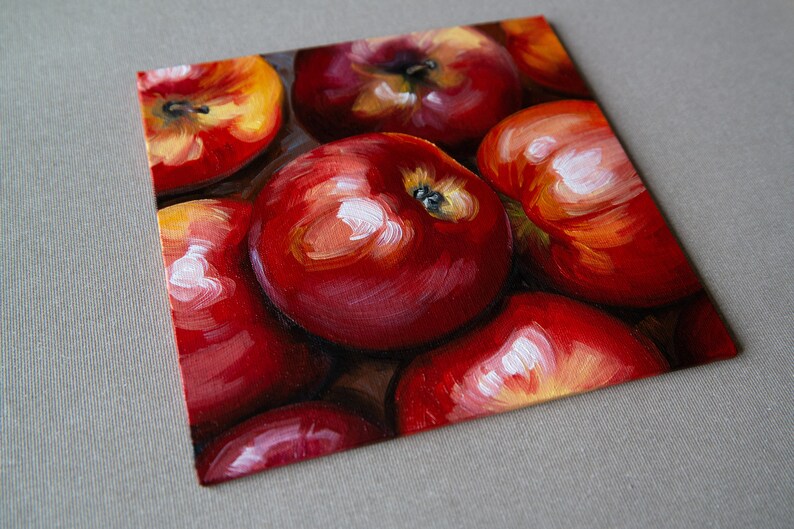 Apples Original Art 8x8" by S. Lee Mark - Stil Life Oil Painting Fruit ...