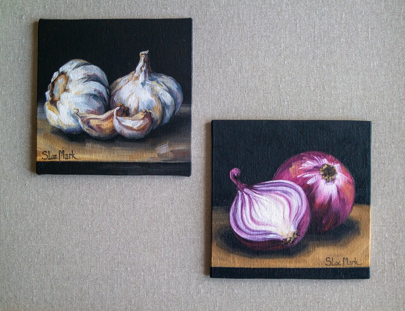 Garlic Original Art 6x6 by S. Lee Mark Stil Life Oil - Etsy