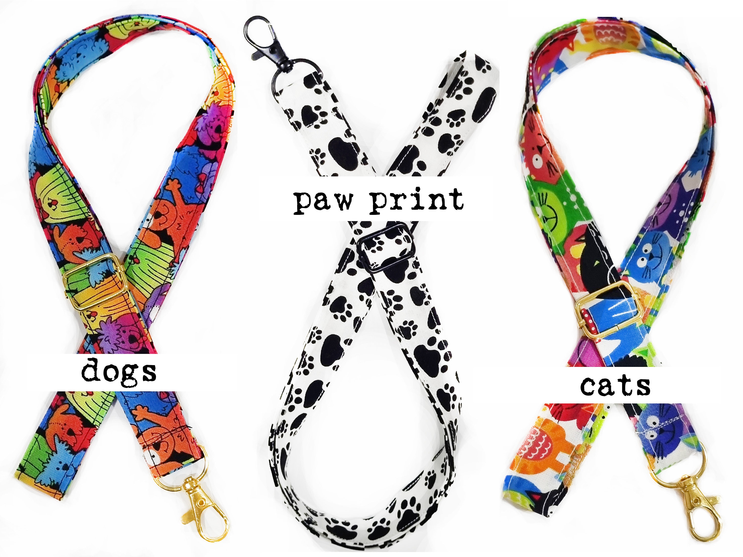 Cotton Lanyard Rainbow Cats and Dogs Paw Print Pets Cat and Dog Lovers ...