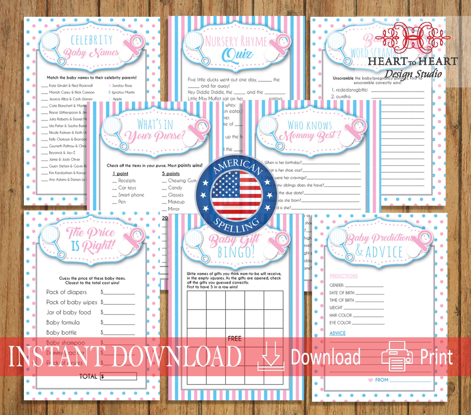 Eight Blue Pink Baby Shower Games, Gender Reveal, Twins Baby Shower ...