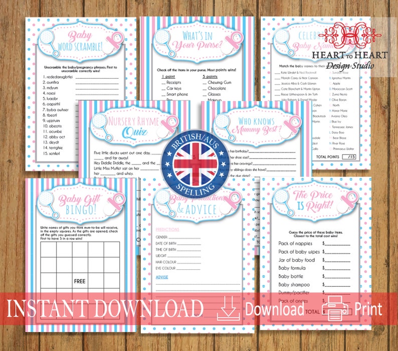 Eight Blue Pink Baby Shower Games, Gender Reveal, Twins Baby Shower ...