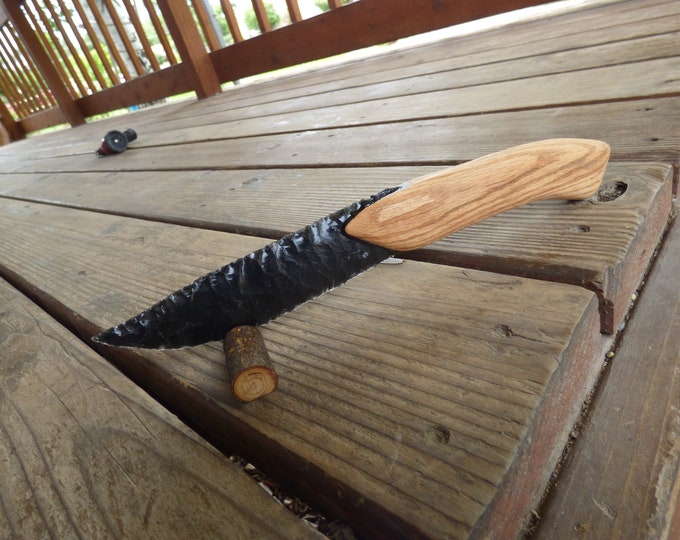 Banded Obsidian Knife With Hickory Handle - Flint Knapped Knife ...