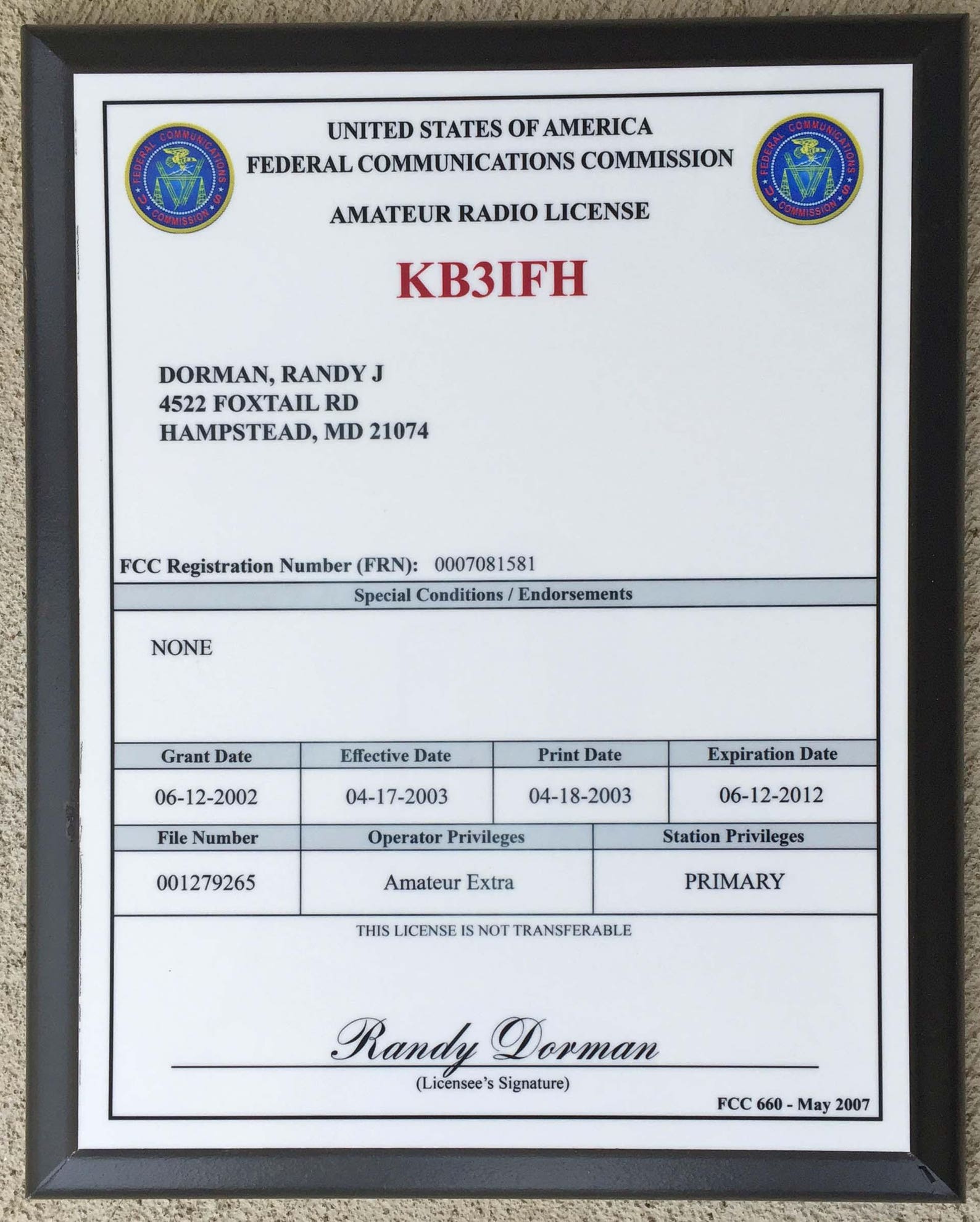 Amateur Radio License Plaque FCC | Etsy