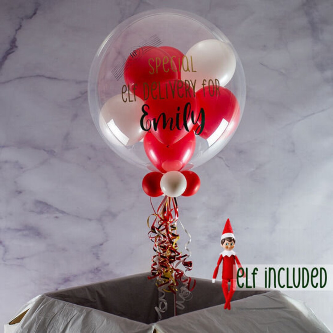 Personalised Elf Arrival Bubble Balloon Inflated & Boxed Includes Elf ...