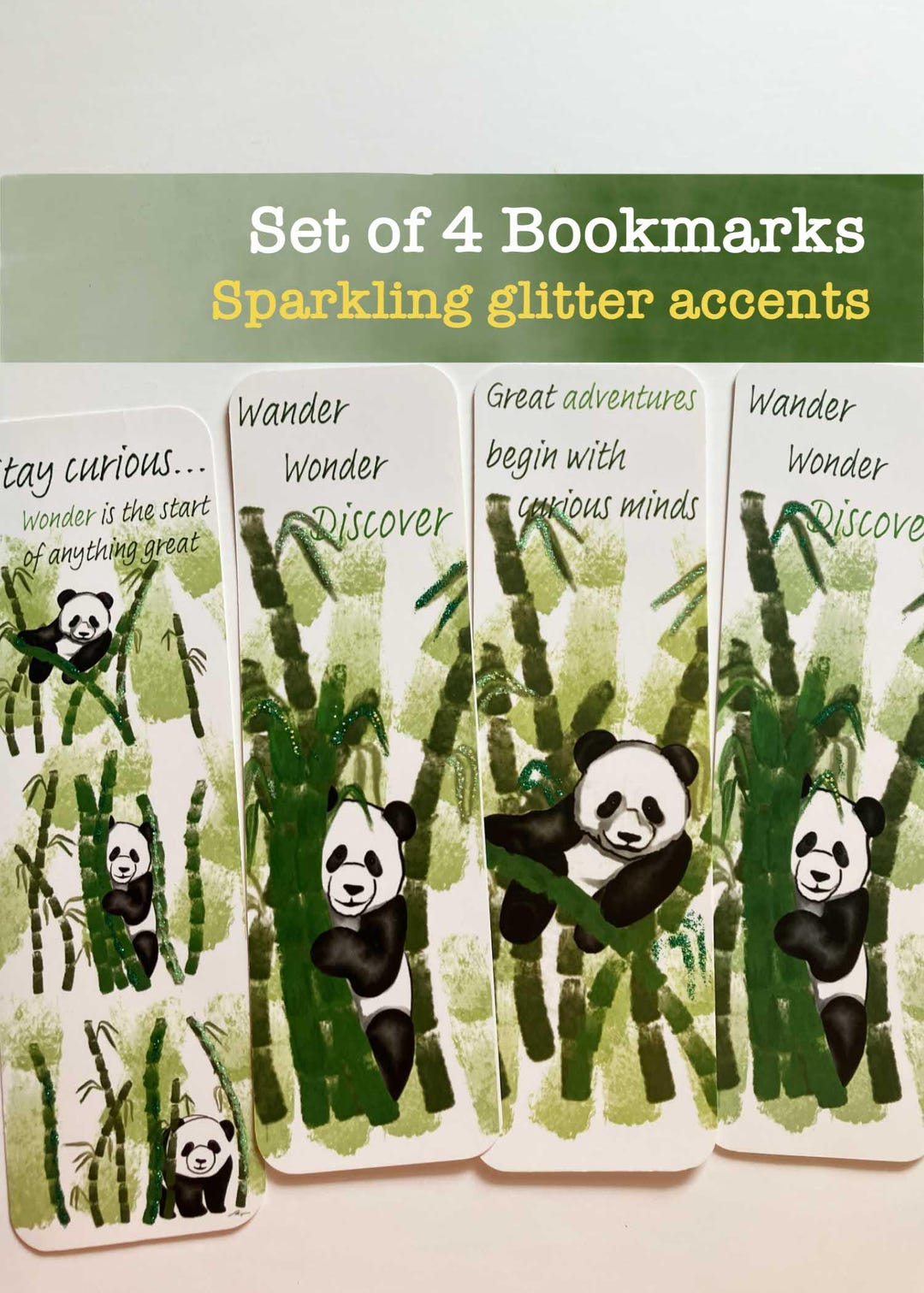 Panda Bookmarks With Glitter Accents Page Markers With Motivational ...