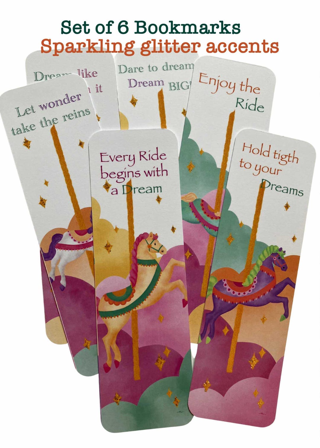 Whimsical Bookmark With Carousel Horses Page Marker for Motivational ...