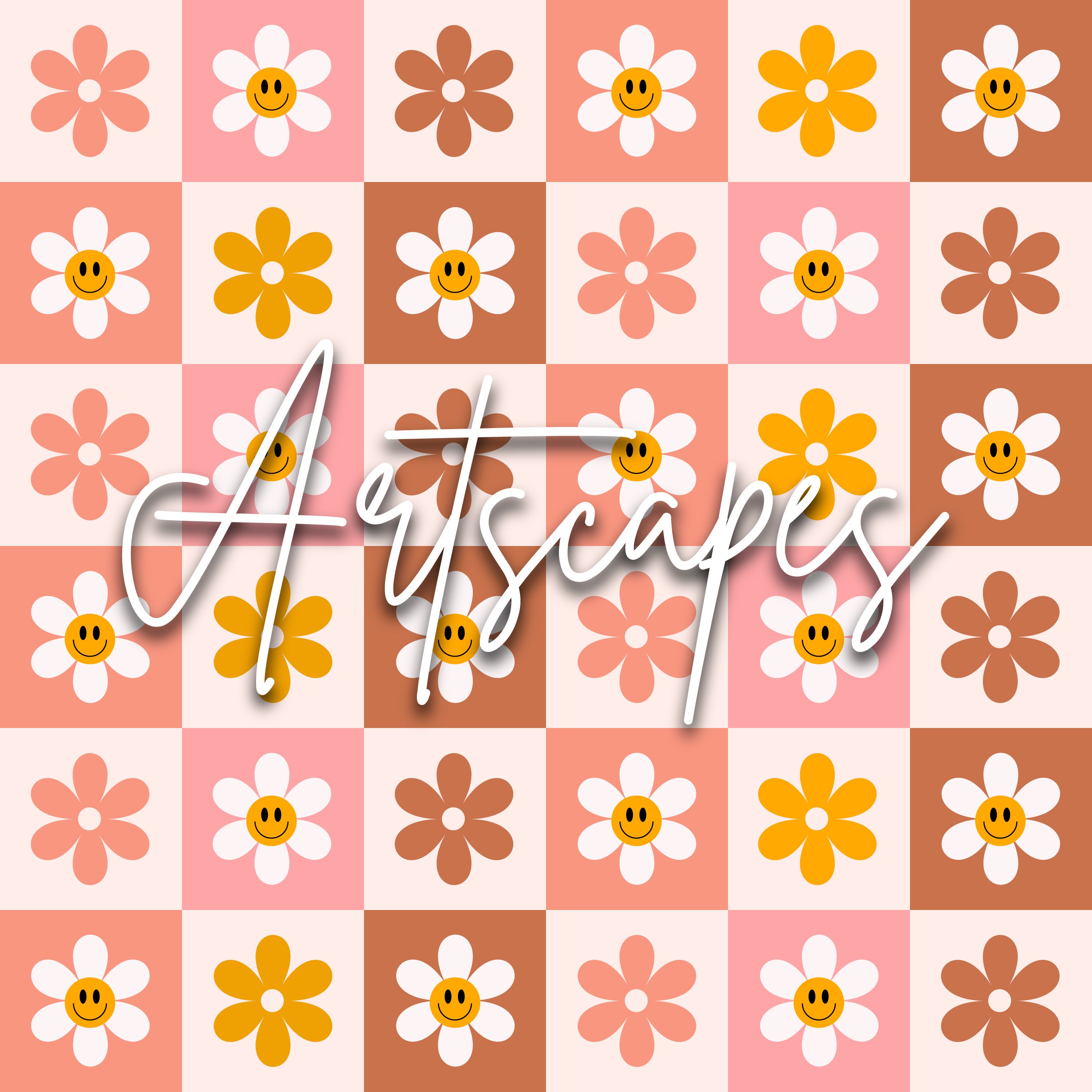 Checkered Flower Smiley Boho Retro Pattern - Etsy