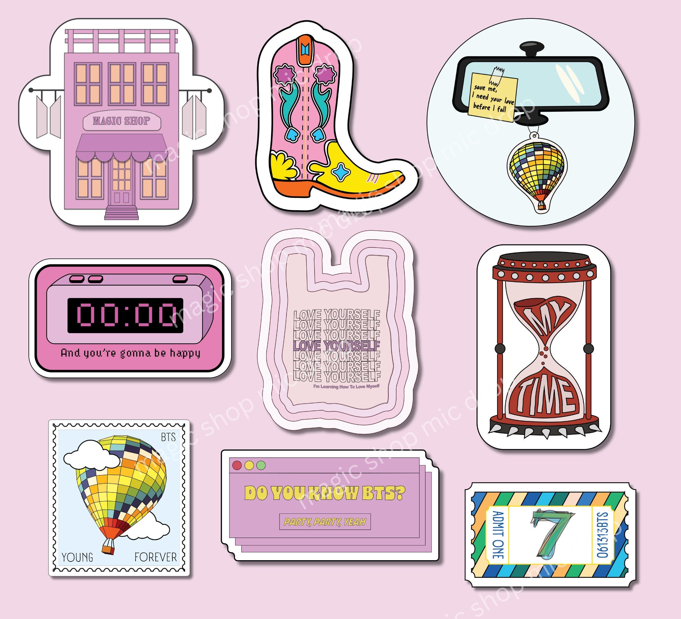 BTS Bangtan Sonyeondan Boys Inspired Stickers Vinyl Waterproof Water ...