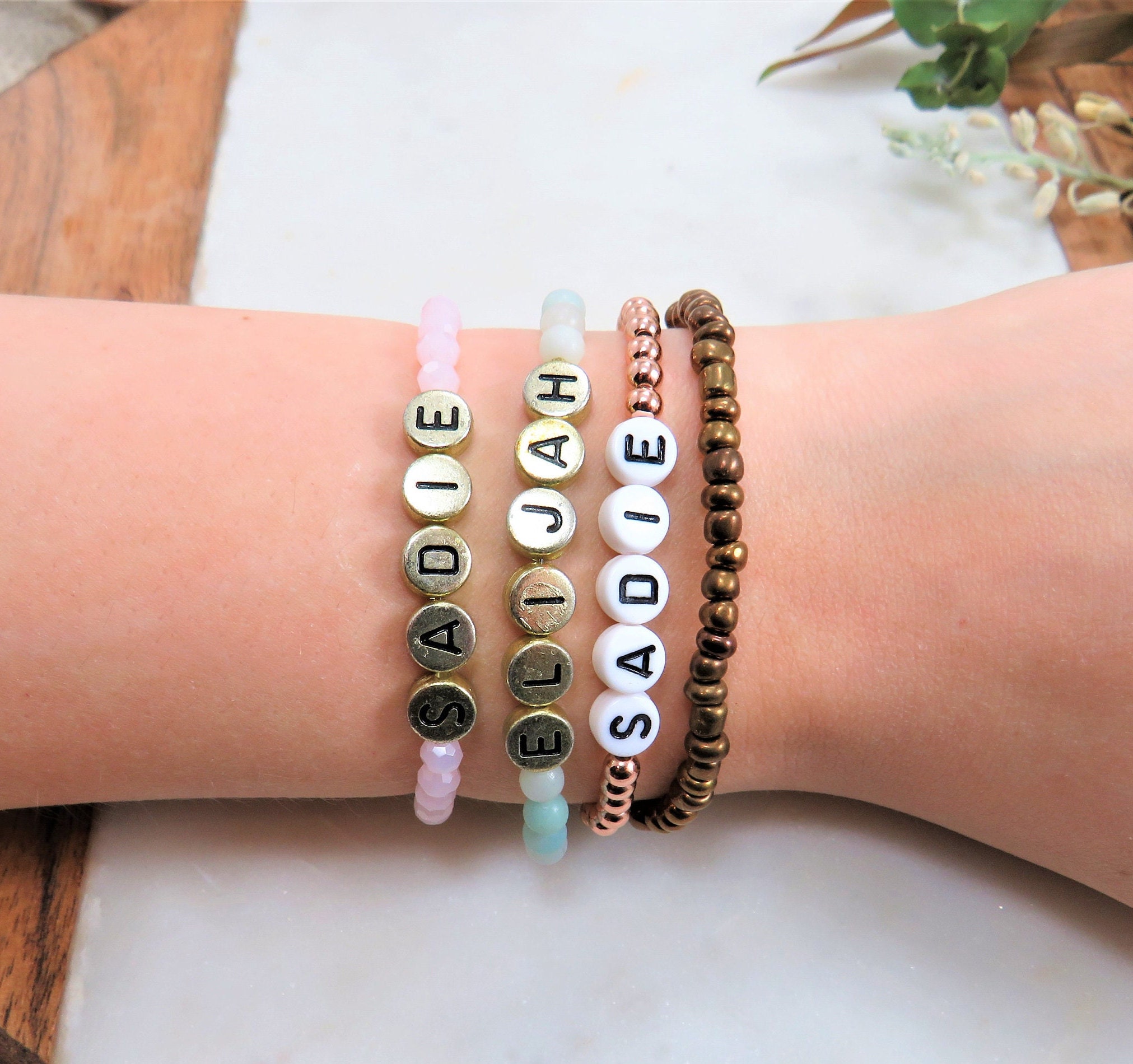 Gold Letter On Black Circles Leopard Beaded Name Bracelets, 47% OFF