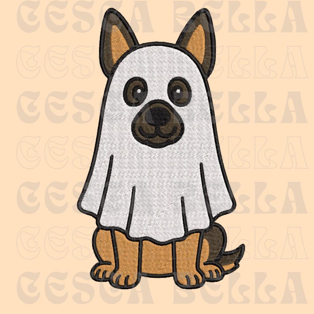 German Shepherd Ghost Embroidery Design: Halloween Dog (digital ...