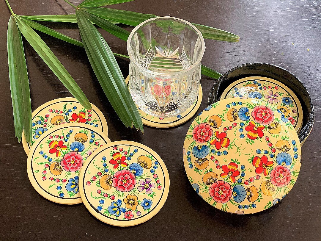 Paper Mache Round Coaster Set of 6 Handmade Colorful Coaster - Etsy