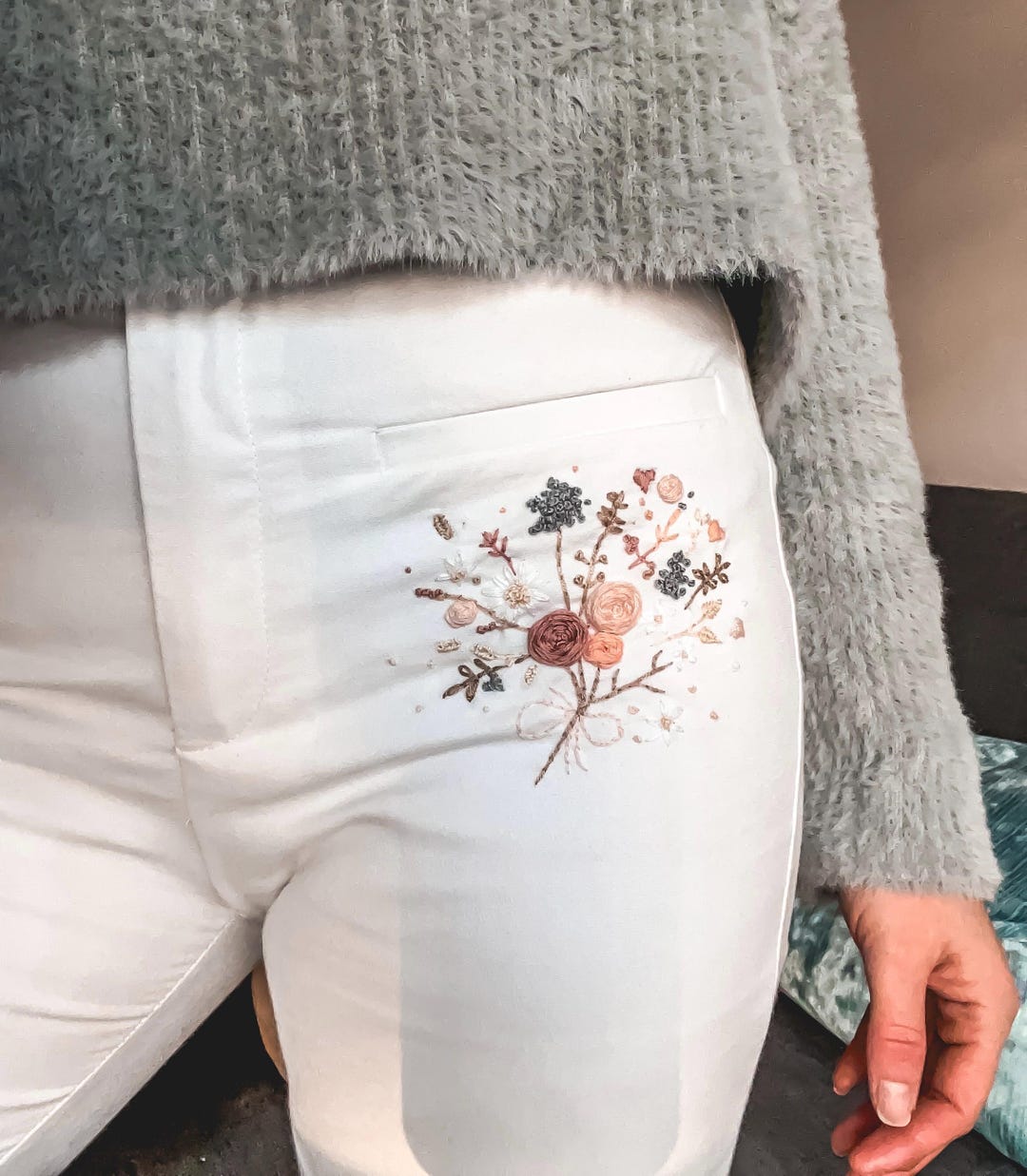 Floral Hand-embroided White Jeans - Etsy