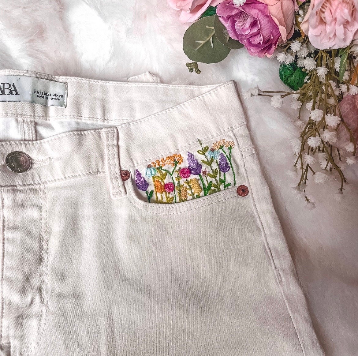 Floral Hand-embroided White Jeans - Etsy