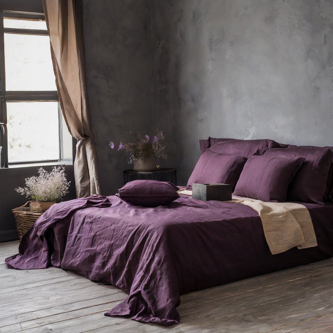 Linen Duvet Cover SET in Purple/plum Color, Duvet Cover Queen, Linen ...