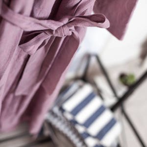 Pink Natural Certified Linen Bathrobe With Pockets, Soft Linen Robe ...