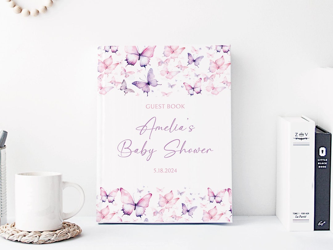 Butterfly Baby Shower Guest Book, Girl, Gifts List, Keepsake, Enchanted ...