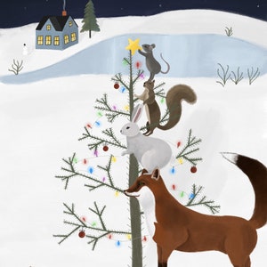 Christmas Greeting Card Woodland Animals Decorating the - Etsy