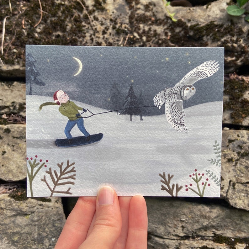 Unique Owl Card, Snowboarding Card, Outdoor Cards, Winter Cards ...