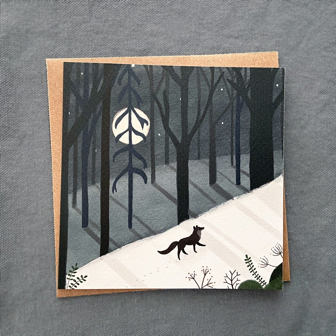 Wolf Birthday Card, Wolf in Moon Light, Outdoor Cards, Magical Full ...