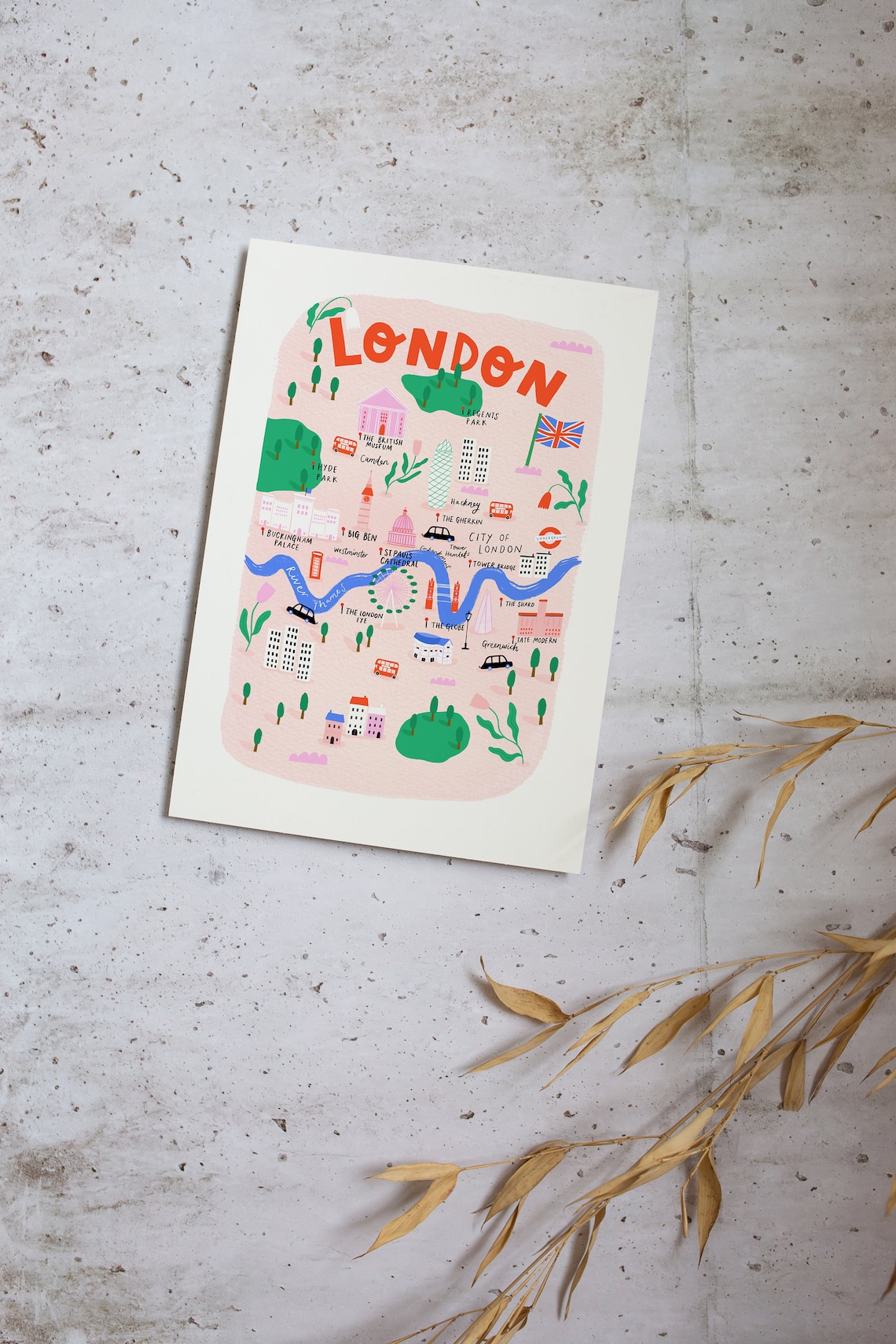 Illustrated Map of London Wall Art - Etsy UK